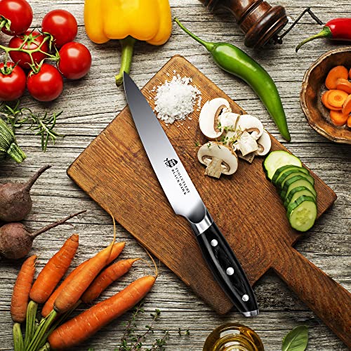 TUO Utility Knife - 5 inch Kitchen Chefs knife - Meat, Fruit, Vegetable Knife Paring Knife - German HC Steel - Full Tang Pakkawood Handle - BLACK HAWK SERIES with Gift Box