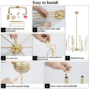 KSANA Gold Chandelier, Modern Light Fixture for Bedroom, Foyer, Dining & Living Room, Kitchen, and Entryway, (Upgraded Version, 2 Types of Height 8 Arms)