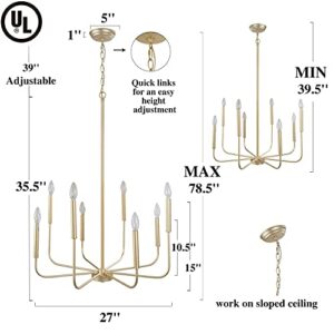 KSANA Gold Chandelier, Modern Light Fixture for Bedroom, Foyer, Dining & Living Room, Kitchen, and Entryway, (Upgraded Version, 2 Types of Height 8 Arms)