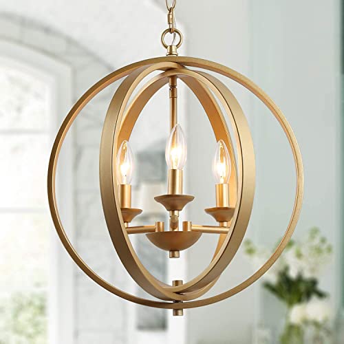 KSANA Gold Orb Chandelier Modern Globe 3 Light Fixture for Dining & Living Room, Bedroom, Foyer and Kitchen