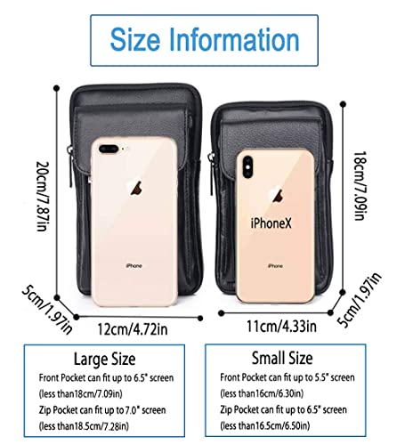 iPhone 11 Pro X Xs 8 7 Plus 6 6S Galaxy S9 S8 S7 S6 Edge Note5 Note4 A8 A8+ Leather Case Belt Holster Pouch Holder for Cell Phone Under 6.0" inch Vertical Style1-Black S Size