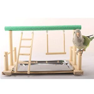 balacoo Bird Parrot Play Stand Self Assemble Playground Wood Perch Gym Playpen with Ladder Swing Toys Exercise Play Standing Stick Color Random