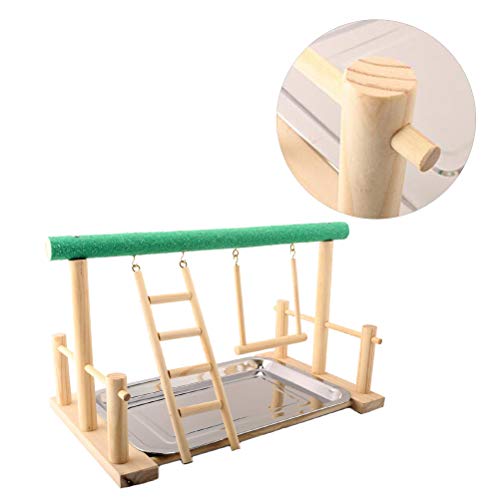 balacoo Bird Parrot Play Stand Self Assemble Playground Wood Perch Gym Playpen with Ladder Swing Toys Exercise Play Standing Stick Color Random