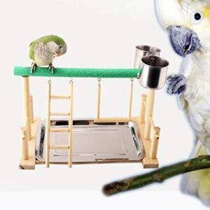 balacoo Bird Parrot Play Stand Self Assemble Playground Wood Perch Gym Playpen with Ladder Swing Toys Exercise Play Standing Stick Color Random