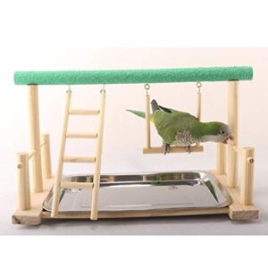 balacoo Bird Parrot Play Stand Self Assemble Playground Wood Perch Gym Playpen with Ladder Swing Toys Exercise Play Standing Stick Color Random