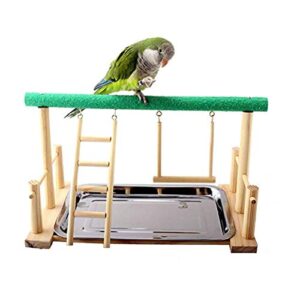 balacoo Bird Parrot Play Stand Self Assemble Playground Wood Perch Gym Playpen with Ladder Swing Toys Exercise Play Standing Stick Color Random