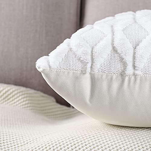 MADIZZ Set of 2 Soft Plush Short Wool Velvet Decorative Throw Pillow Covers 24x24 inch White Square Luxury Style Cushion Case European Pillow Shell for Sofa Bedroom