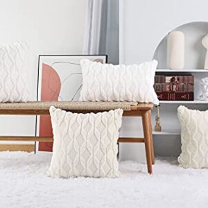 MADIZZ Set of 2 Soft Plush Short Wool Velvet Decorative Throw Pillow Covers 24x24 inch White Square Luxury Style Cushion Case European Pillow Shell for Sofa Bedroom