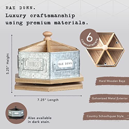 Rae Dunn Pencil Holder Cup - Spinning Metal Pen and Office Supplies 6 Compartment Desktop Organizer Caddy for Office Accessories - Great for Home, School, Classroom, Work - Round Design