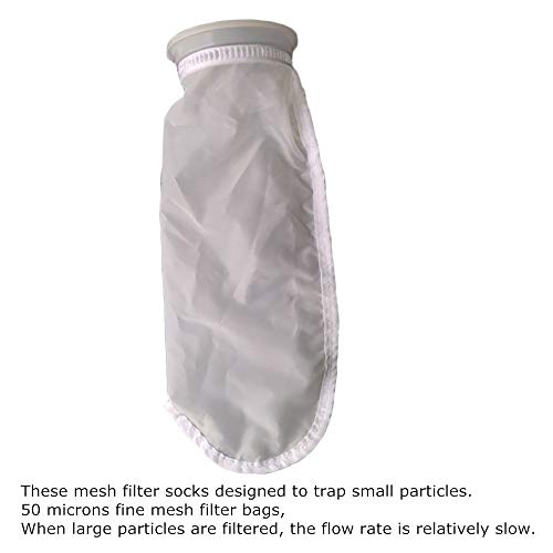 Honritone Nylon Mesh Filter Socks 4 Inch Ring 50/100 / 200/300 Micron - by 15 Inch Long – Aquarium Filter Bags - 2 Pack (50 Micron - 4 x 15 Inch)