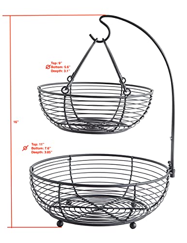 SunnyPoint Black Multifunction 2-tier Basket with Banana Hook