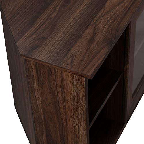 Walker Edison Modern Wood Corner Universal TV Stand with Open Shelves Glass Cabinet Doors Storage for TV's up to 55" Flat Screen Living Room Storage Entertainment Center, 48 Inch, Dark Walnut