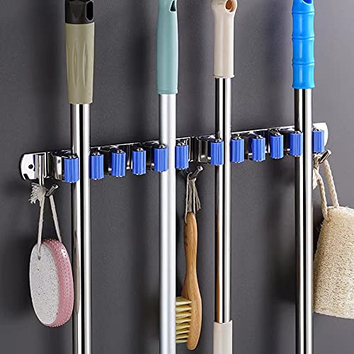 Broom Holder 6 Slots & 3 Hooks Wall Mount Garden Tool Organizer - Home Laundry Room, Kitchen, Closet, Shed, Garage Organization and Storage Utility Rack for Rake, Shovel, Mop Hanger Hooks N Holders