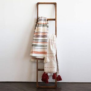 Foreside Home & Garden Multicolor Woven 50 x 60 inch Cotton Throw Blanket with Hand Tied Tassels, Orange, White