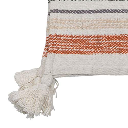 Foreside Home & Garden Multicolor Woven 50 x 60 inch Cotton Throw Blanket with Hand Tied Tassels, Orange, White