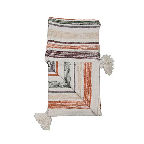 Foreside Home & Garden Multicolor Woven 50 x 60 inch Cotton Throw Blanket with Hand Tied Tassels, Orange, White