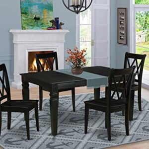 East West Furniture WECL5-BLK-W 5Pc Dinette Set Includes a Rectangle 42/60 Inch Dining Table with Butterfly Leaf and 4 Wood Seat Kitchen Chairs, Black Finish, 5 Piece