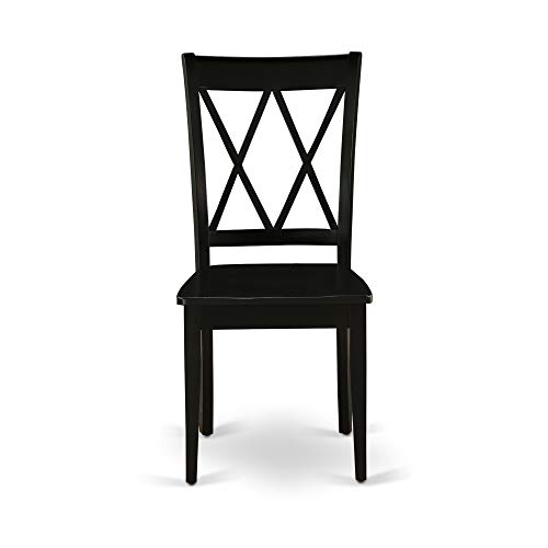 East West Furniture WECL5-BLK-W 5Pc Dinette Set Includes a Rectangle 42/60 Inch Dining Table with Butterfly Leaf and 4 Wood Seat Kitchen Chairs, Black Finish, 5 Piece