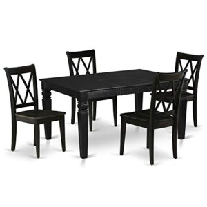 East West Furniture WECL5-BLK-W 5Pc Dinette Set Includes a Rectangle 42/60 Inch Dining Table with Butterfly Leaf and 4 Wood Seat Kitchen Chairs, Black Finish, 5 Piece