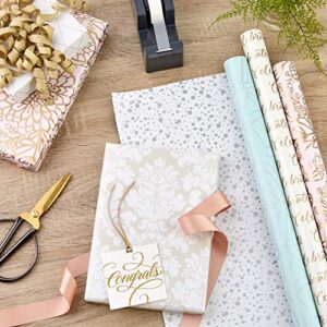 Hallmark All Occasion Reversible Wrapping Paper Bundle - Pastel & Metallic Celebrate (3-Pack: 75 sq. ft. ttl.) for Mother's Day, Weddings, Birthdays, Baby Showers, Bridal Showers or Any Occasion