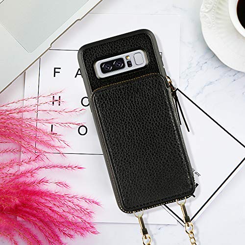 ZVE Samsung Galaxy Note 8 Wallet Case, Galaxy Note 8 Case with Credit Card Holder Crossbody Chain Wristlet Zipper Purse Handbag Protective Shockproof Case Cover for Samsung Galaxy Note 8 6.3"- Black