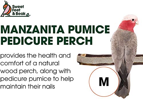 Sweet Feet and Beak Superoost Manzanita Pumice Pedicure Perch- Easy to Install Bird Cage Accessories for Healthy Feet, Nails and Beak - Natural Bird Perches Imitates Birds' Life in The Wild - M 10"