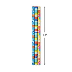 Hallmark All Occasion Wrapping Paper Bundle with Cut Lines on Reverse - Llamas and Cupcakes (3-Pack: 55 sq. ft. ttl.) Bright and Holographic Prints for Birthdays, Baby Showers, Valentines and More