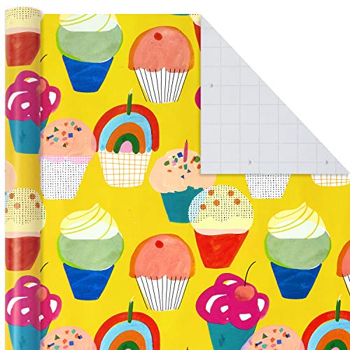 Hallmark All Occasion Wrapping Paper Bundle with Cut Lines on Reverse - Llamas and Cupcakes (3-Pack: 55 sq. ft. ttl.) Bright and Holographic Prints for Birthdays, Baby Showers, Valentines and More