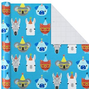 Hallmark All Occasion Wrapping Paper Bundle with Cut Lines on Reverse - Llamas and Cupcakes (3-Pack: 55 sq. ft. ttl.) Bright and Holographic Prints for Birthdays, Baby Showers, Valentines and More