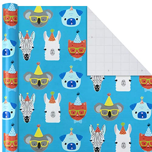 Hallmark All Occasion Wrapping Paper Bundle with Cut Lines on Reverse - Llamas and Cupcakes (3-Pack: 55 sq. ft. ttl.) Bright and Holographic Prints for Birthdays, Baby Showers, Valentines and More