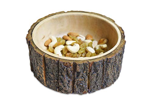 GoCraft Wood Potpourri Bowl with Tree Bark, Small, 6" Diameter x 3" Height, Wooden Decorative Bowl