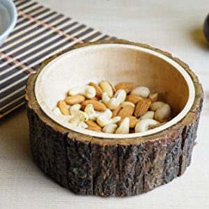 GoCraft Wood Potpourri Bowl with Tree Bark, Small, 6" Diameter x 3" Height, Wooden Decorative Bowl