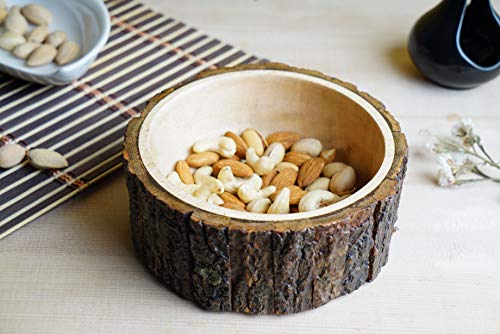 GoCraft Wood Potpourri Bowl with Tree Bark, Small, 6" Diameter x 3" Height, Wooden Decorative Bowl