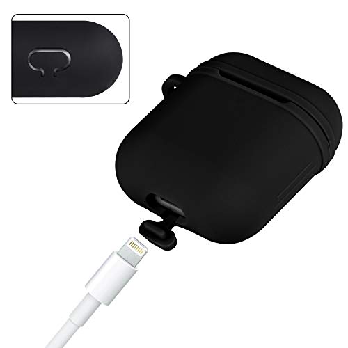 Wisdompro Case for Airpods, 2 Pack Heavy Duty Silicone Shockproof Protective Case Inside Cover with Keychain for Apple AirPods 2 and AirPods 1 (Front LED Visible) - Black and Navy Blue