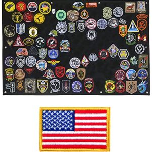 Tactical Patch Display Panel Holder Board for Military Army Combat Morale Uniform Hook and Loop Emblems, 43 Inches x 27.5 Inches (Large), with 1 Flag Patch Included