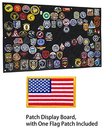 Tactical Patch Display Panel Holder Board for Military Army Combat Morale Uniform Hook and Loop Emblems, 43 Inches x 27.5 Inches (Large), with 1 Flag Patch Included