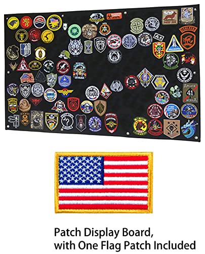 Tactical Patch Display Panel Holder Board for Military Army Combat Morale Uniform Hook and Loop Emblems, 43 Inches x 27.5 Inches (Large), with 1 Flag Patch Included