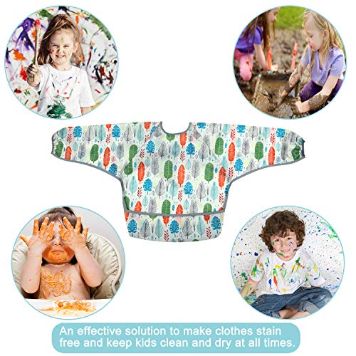 PandaEar Long Sleeve Bib 3-Pack| Smock Pocket Crumb Catcher Apron | 12-48 Months