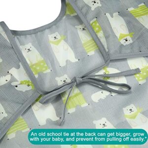 PandaEar Long Sleeve Bib 3-Pack| Smock Pocket Crumb Catcher Apron | 12-48 Months