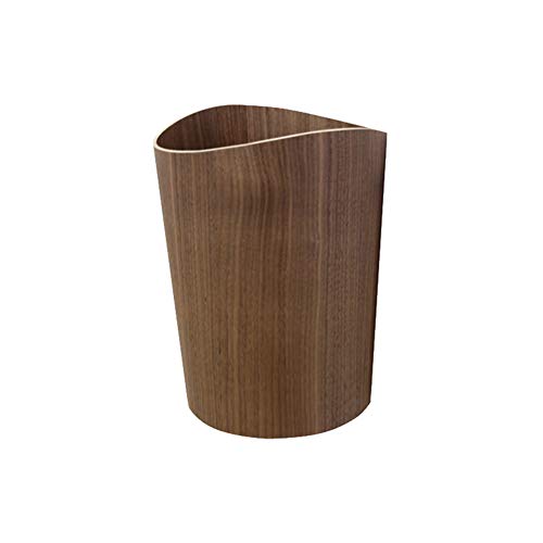 Nordic Wooden Trash Can Curve Barrel Mouth Japanese Style simple office living room bathroom paper basket 10L,Walnut