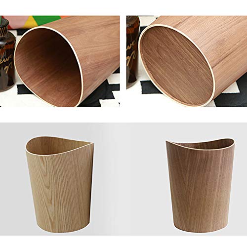 Nordic Wooden Trash Can Curve Barrel Mouth Japanese Style simple office living room bathroom paper basket 10L,Walnut