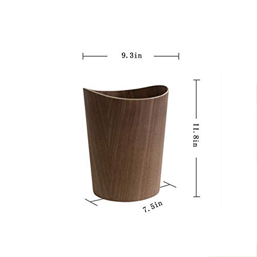 Nordic Wooden Trash Can Curve Barrel Mouth Japanese Style simple office living room bathroom paper basket 10L,Walnut