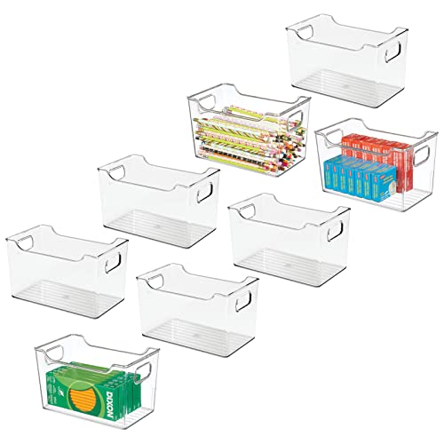 mDesign Deep Plastic Office Storage Bins with Handles for Organization in Filing Cabinet, Closet, or Desk Drawers, Organizer for Notes, Pens, Pencils, and Staples - Ligne Collection - 8 Pack - Clear