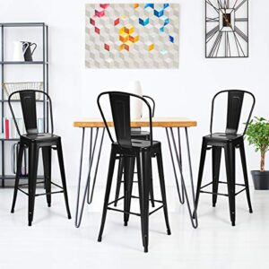 COSTWAY Metal Bar stools Set of 4, with Removable Back, 30'' Bar Height Stools with Rubber Feet, Stylish and Modern Chairs, for Kitchen, Dining Rooms, and Side Bar (Black-Update, 30'')