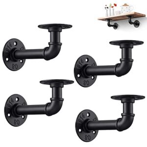 industrial diy pipe shelf brackets,vintage black iron wall mount pipe shelving bracket, rustic home pipe shelf,4 pack