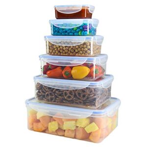 nicole home collection food storage plastic containers with locking lids, leak proof, airtight, nested, set of 6 bpa free dishwasher and freezer safe