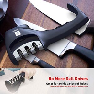 Kitchen Knife Sharpener - 3 Stage Knife Sharpening Tool Sharpens Chef's Knives - Kitchen Accessories Help Repair, Restore and Polish Blades Quickly, Food Safety Cut Resistant Glove Included, Black