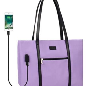 Laptop Tote Bag, Large Women Work Bag Purse USB Teacher Bag Fits 15.6 Inch Laptop (15.6 Inch, Purple)