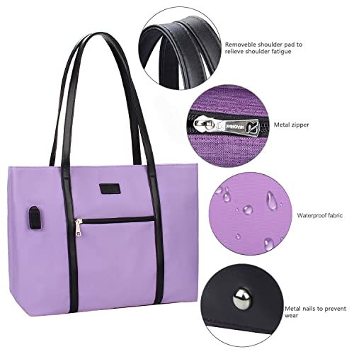 Laptop Tote Bag, Large Women Work Bag Purse USB Teacher Bag Fits 15.6 Inch Laptop (15.6 Inch, Purple)