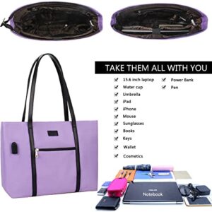 Laptop Tote Bag, Large Women Work Bag Purse USB Teacher Bag Fits 15.6 Inch Laptop (15.6 Inch, Purple)